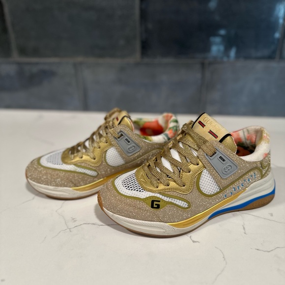 Gucci | Shoes | Gucci Metallic Calfskin Glitter Mesh Womens Ultrapace ...